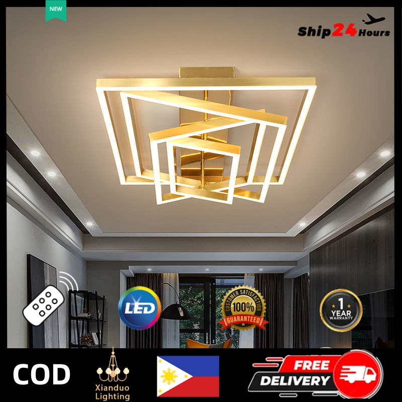 Modern Rectangular Ceiling Lamp With Remote Creative Living Room ...