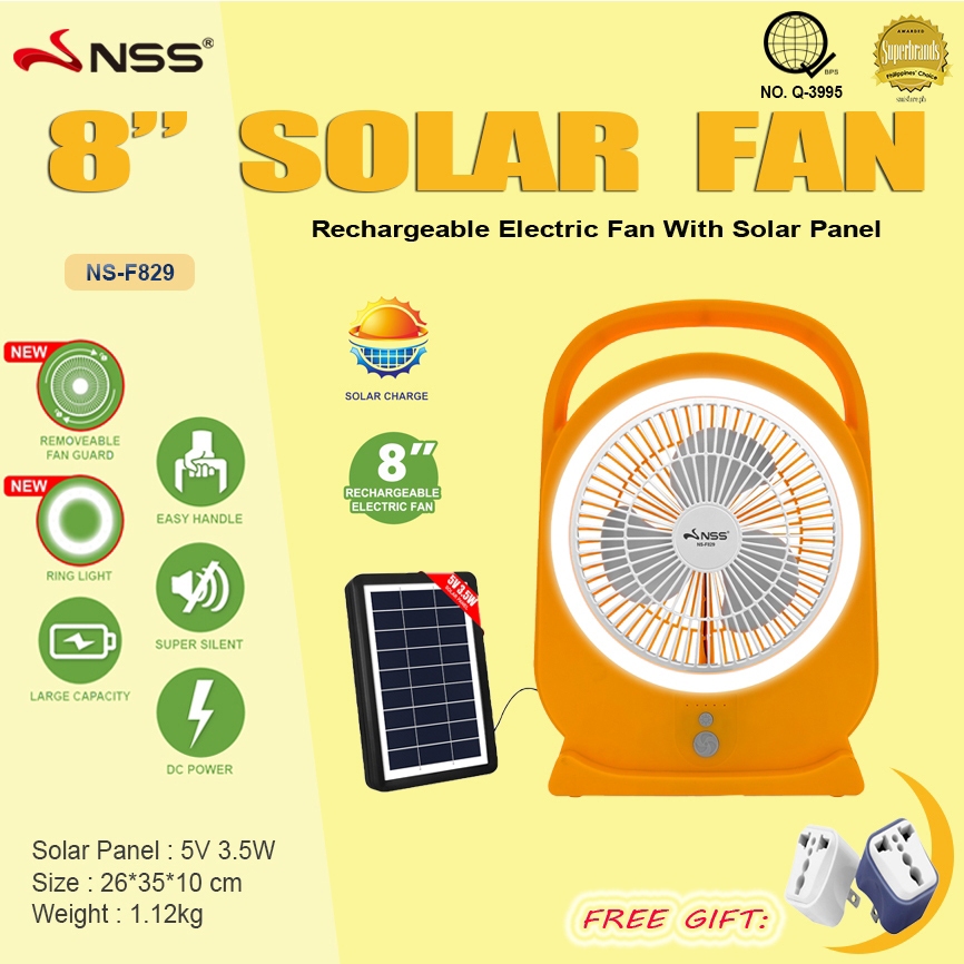 NSS Solar Fan With Panel Rechargeable Solar Powered Fan Electric ...