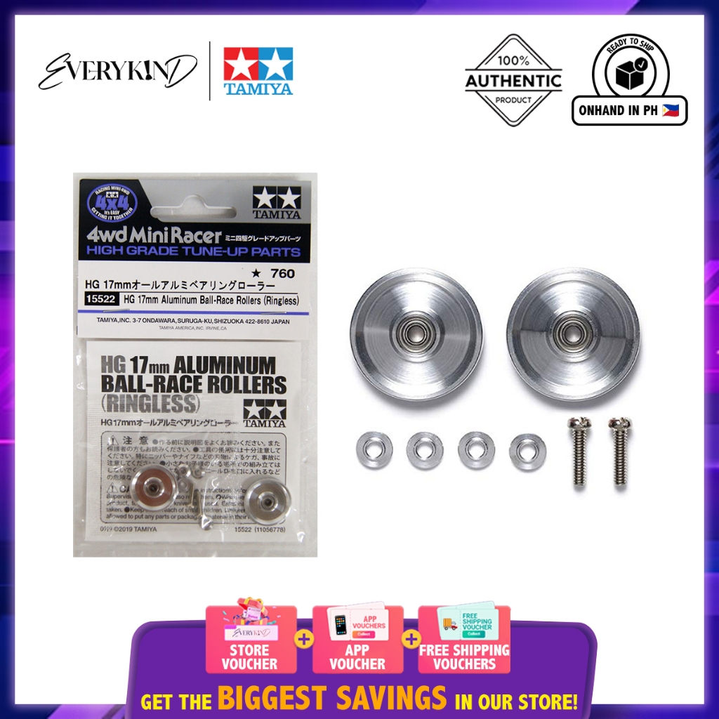 Tamiya Mini 4WD Model HG 17mm Aluminum Ball-Race Rollers Ringless 15522 ...