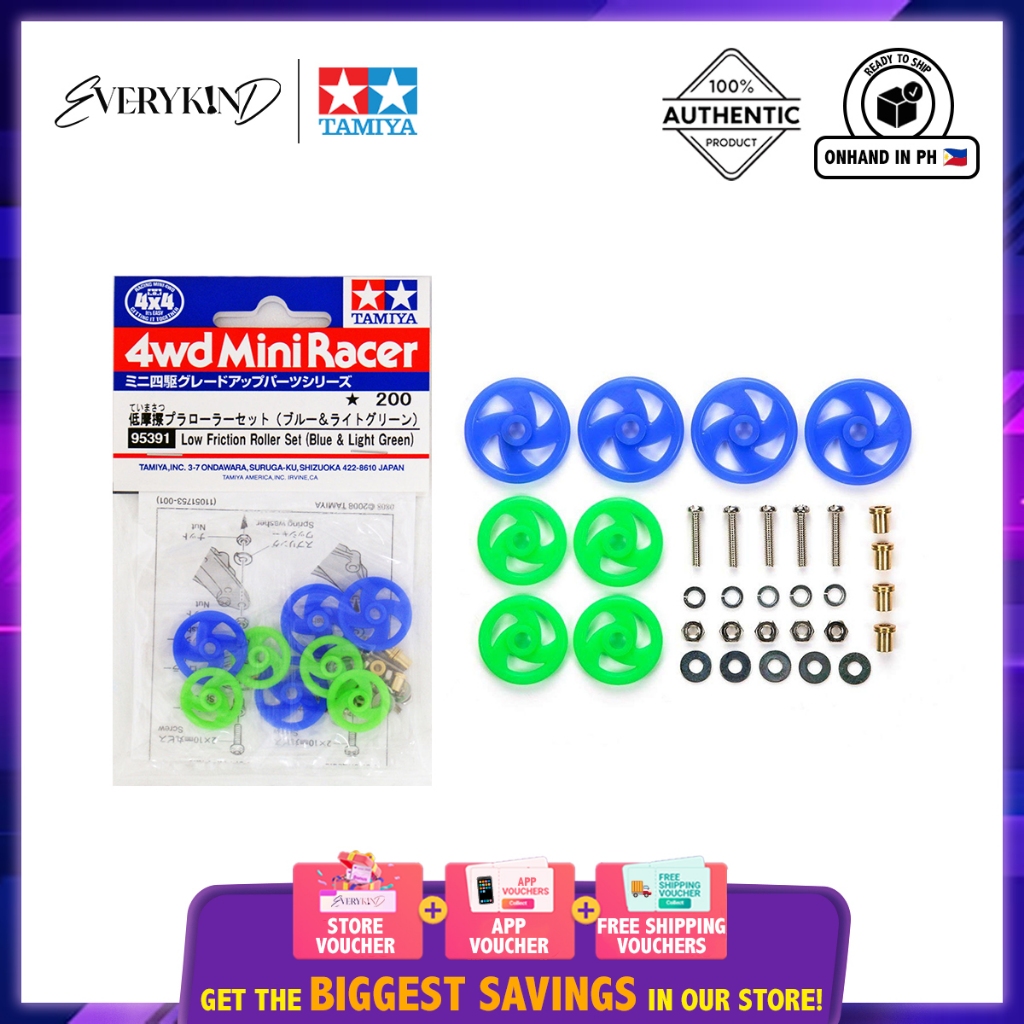 Tamiya Mini 4WD Model Low Friction Roller Set (Blue & Green) 95391 ...