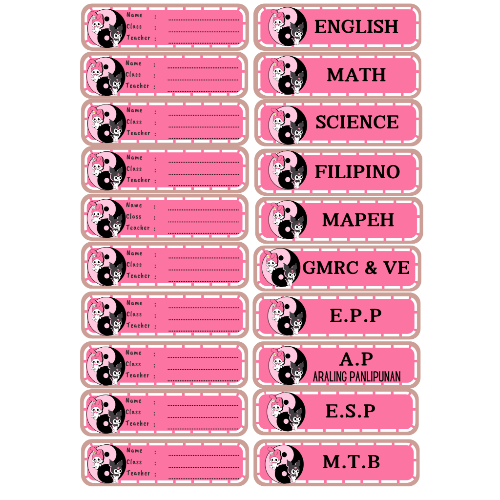 MELODY 10 PCS NAME LABEL WITH 10 PCS SUBJECT LABEL | Shopee Philippines