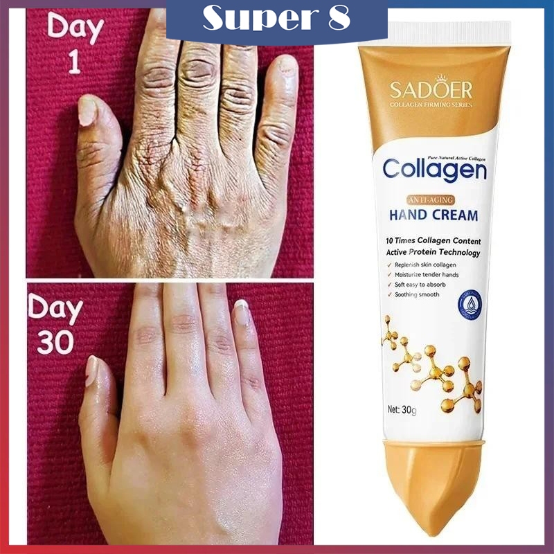 SADOER Collagen Hand Cream Hydrating, Smooth, Anti-Wrinkle and Anti-Crack Hand Cream 30g Anti ...