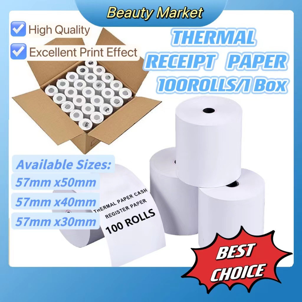 Receipt Paper (57mm x 30mm, 40mm, 50mm) 70GSM POS Thermal Receipt ...