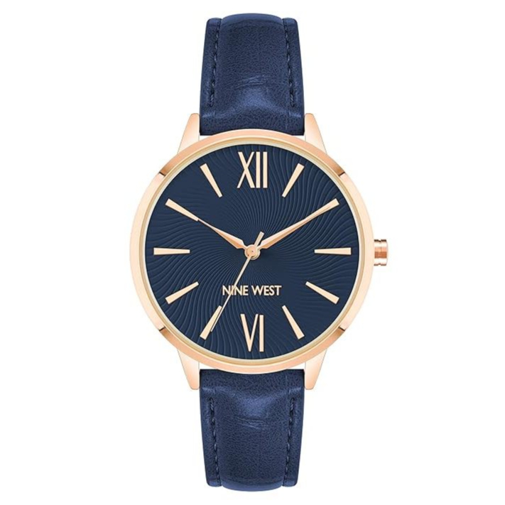 Nine West NW Women's Croco-Grain Strap Watch -- Navy Blue/Rose Gold ...