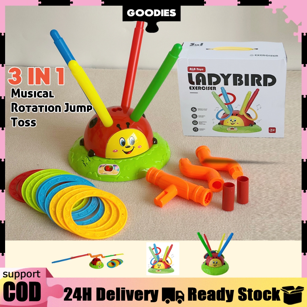 3 In 1 Musical Jump Outdoor Toys for Toddlers Rocket Launcher Toss Ring ...