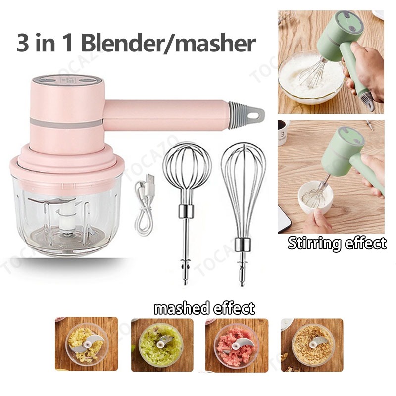 3 IN 1 Electric Hand Mixer for Baking Meat Grinder Egg Beater USB ...