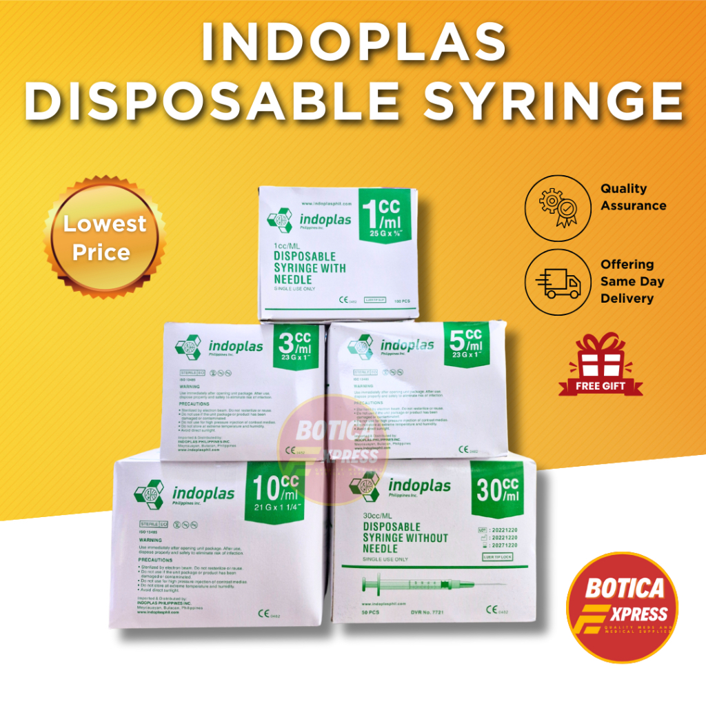 Indoplas Disposable Syringe Sterile Box of 100pieces ( 1cc 3cc 5cc 10cc ...