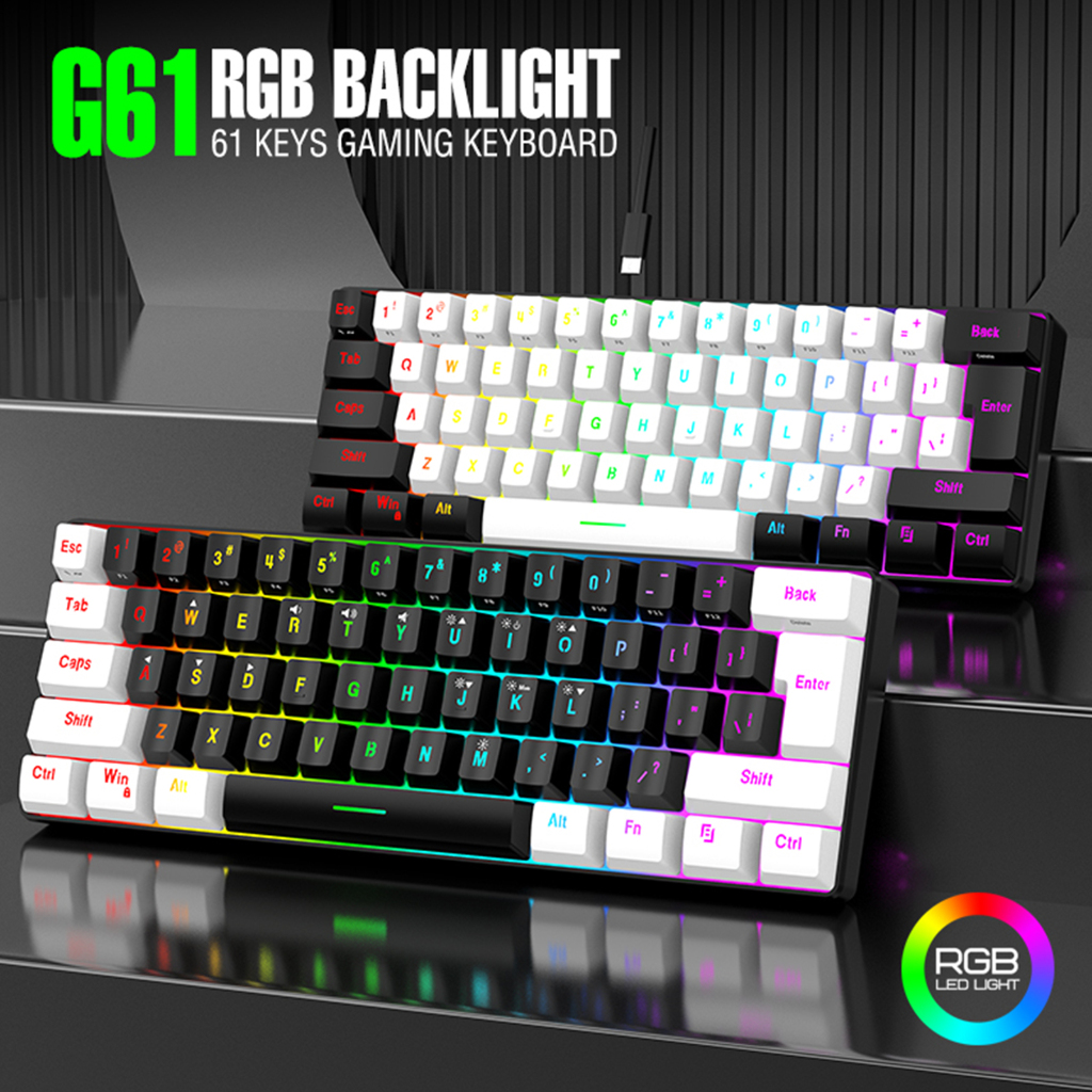 Mechanical Keyboard 61keys Usb Wired Rainbow LED Light Backlight Gaming ...