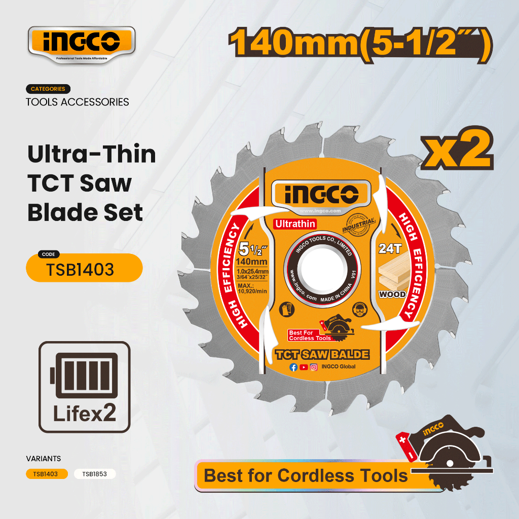 Ingco 2 Pcs/Set Ultra-Thin TCT Saw Blade 5" | 7" Inch Wood Cutting for ...