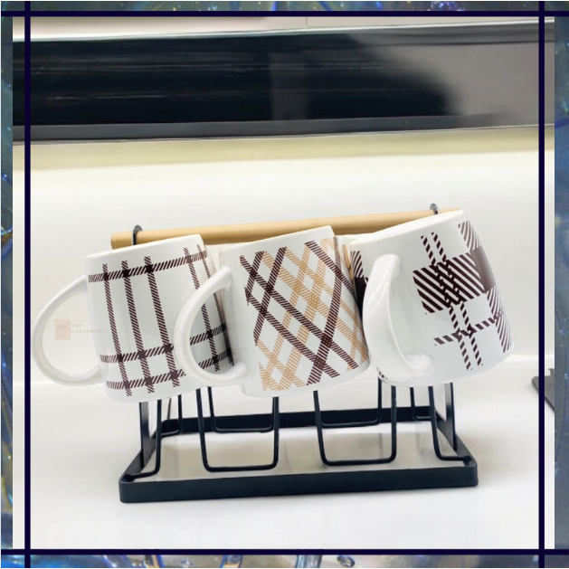 UNIGLASSWARE [1PC] 300ML Unique Vintage Plaid Coffee Mug Drinkware /Tea ...