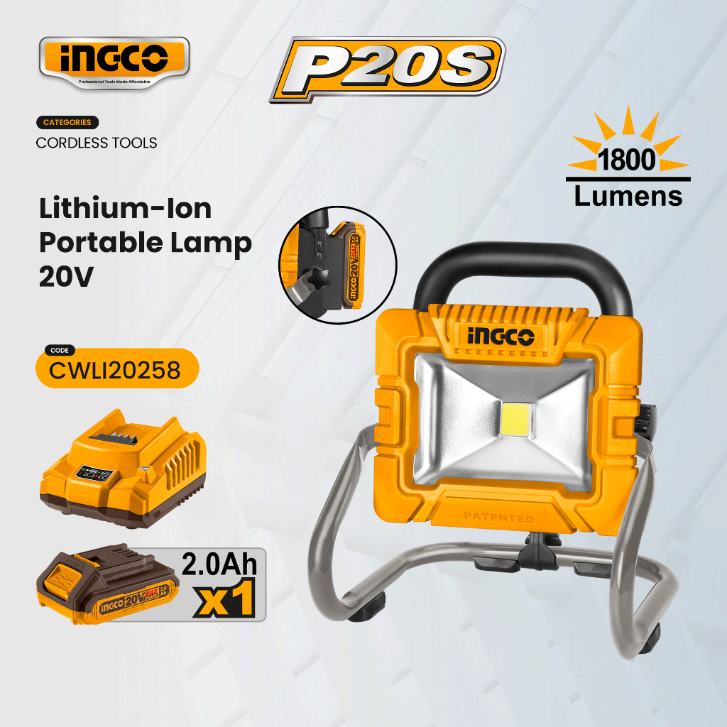 Ingco 20V Lithium-Ion Cordless Work Lamp Flashlight P20S CWLI2025 ...