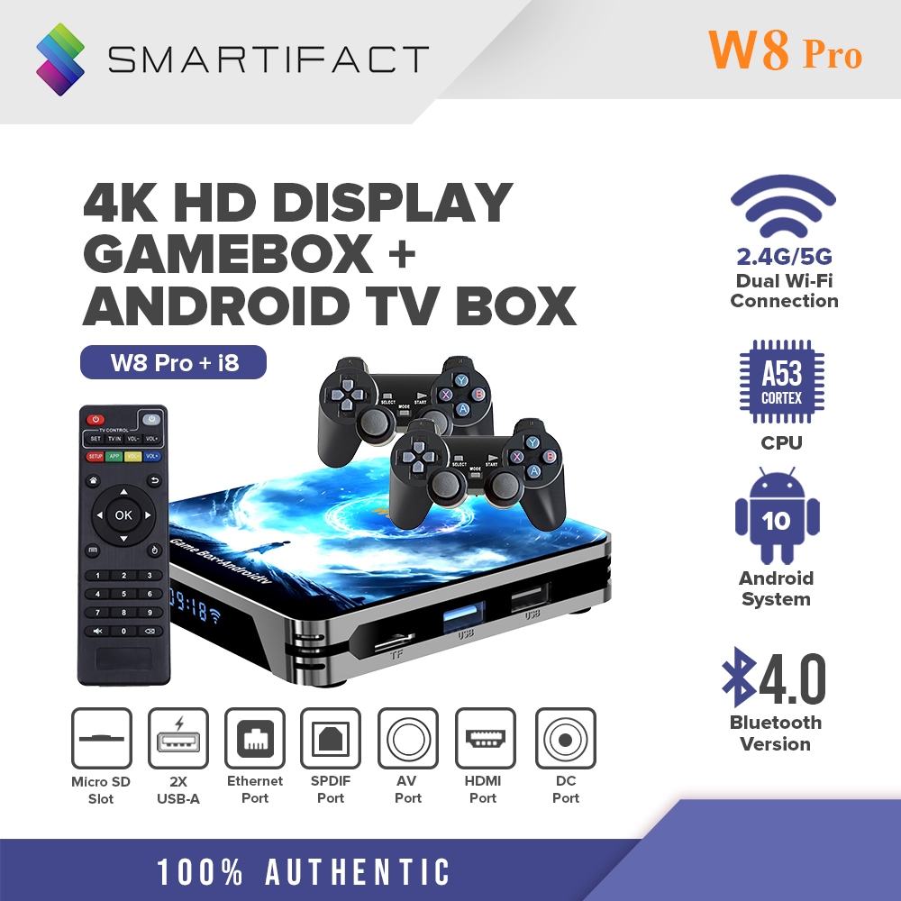 Smartifact W8 Pro Smart TV Box+Game Console Set Android 14 Dual System ...