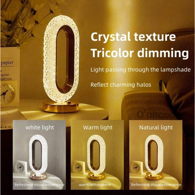 Led Touch Table Lamp Crystal Diamond Night Light 3 Color Dimmable USB ...