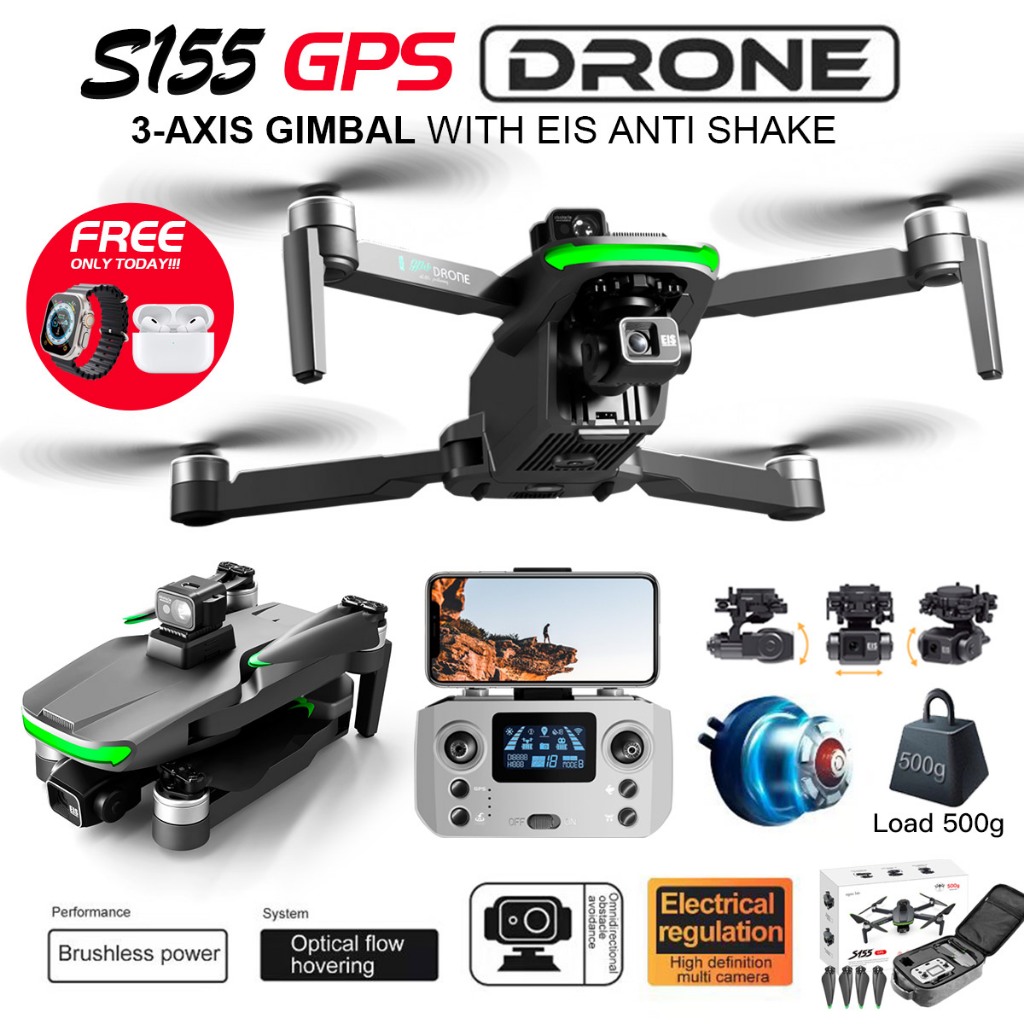 S155 drone with GPS 3 Axis Gimbal HD sony camera FPV RC drones Brushless Motor Anti-Shake Load ...