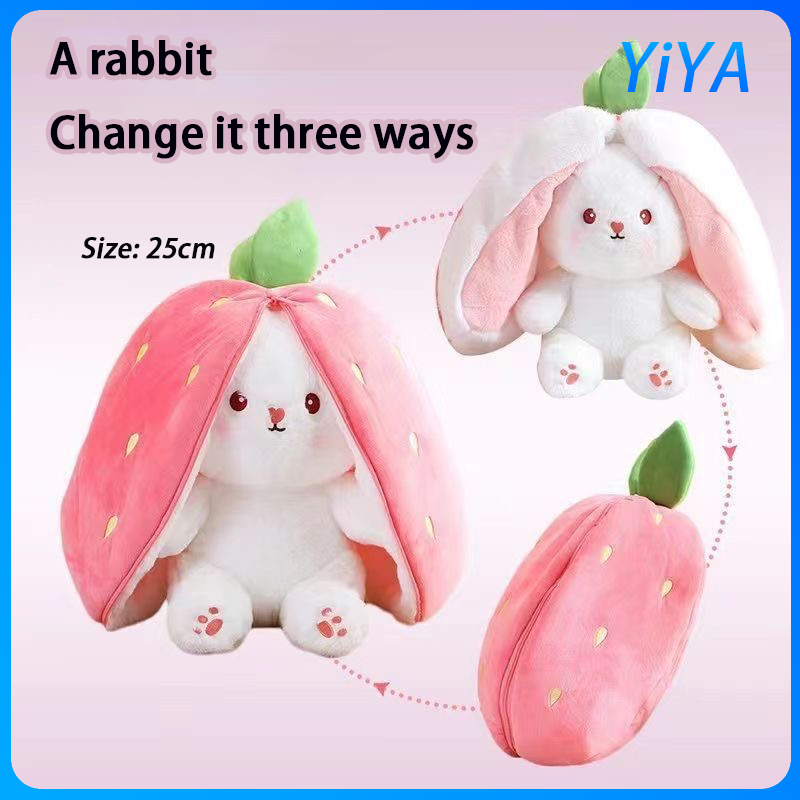 2 in 1 Strawberry Rabbit plush toy, cute rabbit 2 in 1 long ear fruit ...