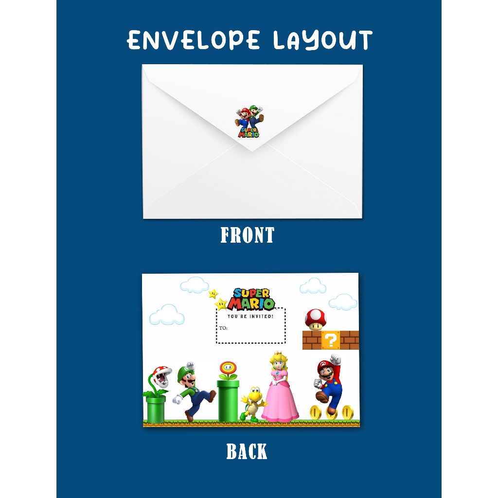 Super Mario Envelope (100gsm) for Invitation Card Birthday/Christening ...