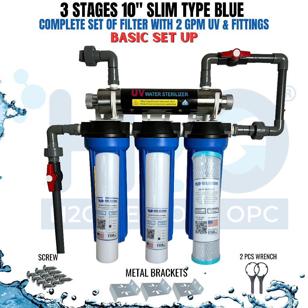 3 Stages 10" Slim Type Basic Water Filtration System Set Up Complete ...