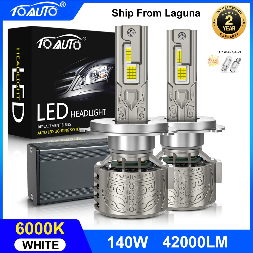 TOAUTO 2PCS 140W 42000LM Car LED Headlight 24 Chips H1/H4/H7/H11/HB3/HB4 Canbus Turbo Fog Lamp ...