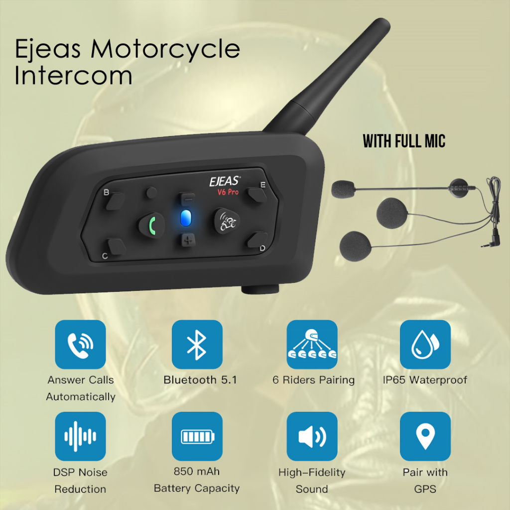EJEAS V6 PRO+ Handsfree Interphone Bluetooth-compatible Intercom Helmet Headsets | Shopee ...