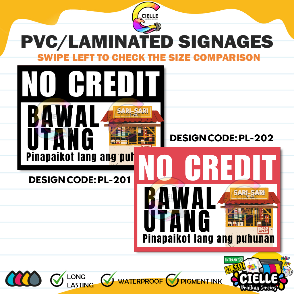 PVC/LAMINATED/STICKER SIGNAGES (PL-201&PL-202) - BAWAL UTANG/NO CREDIT ...
