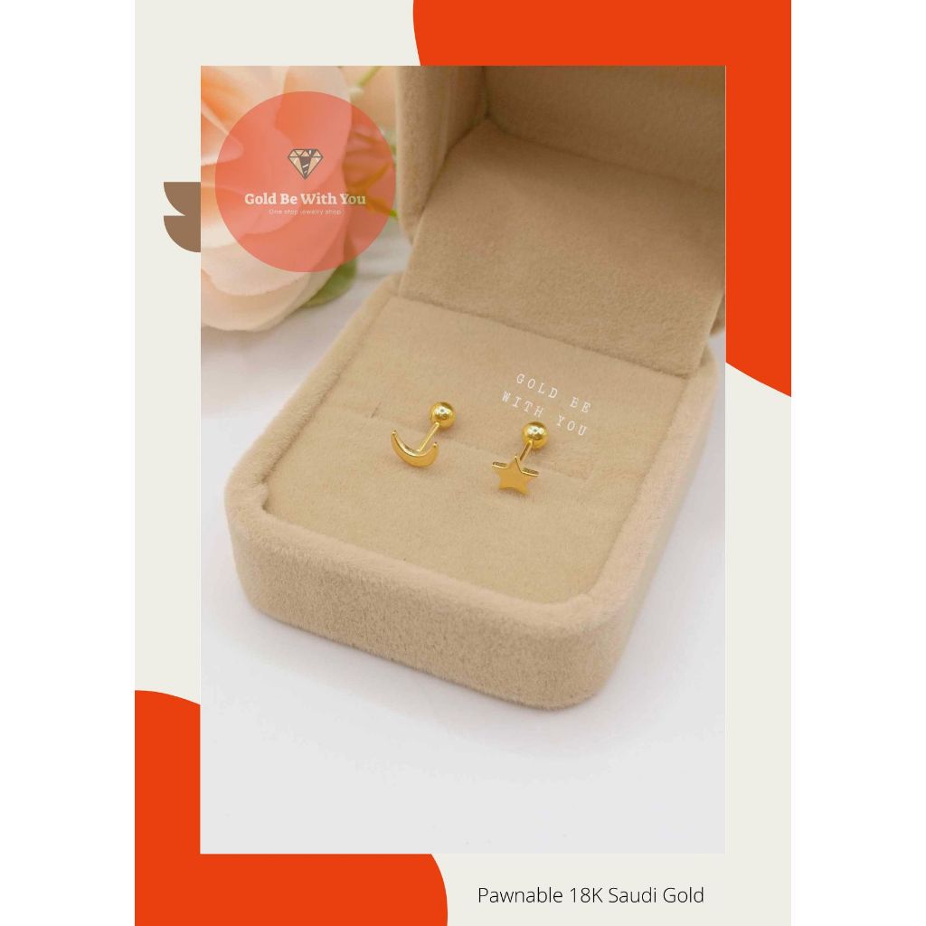 Pawnable 18k Saudi Gold Moon and Star De Roscas Earrings | Shopee ...