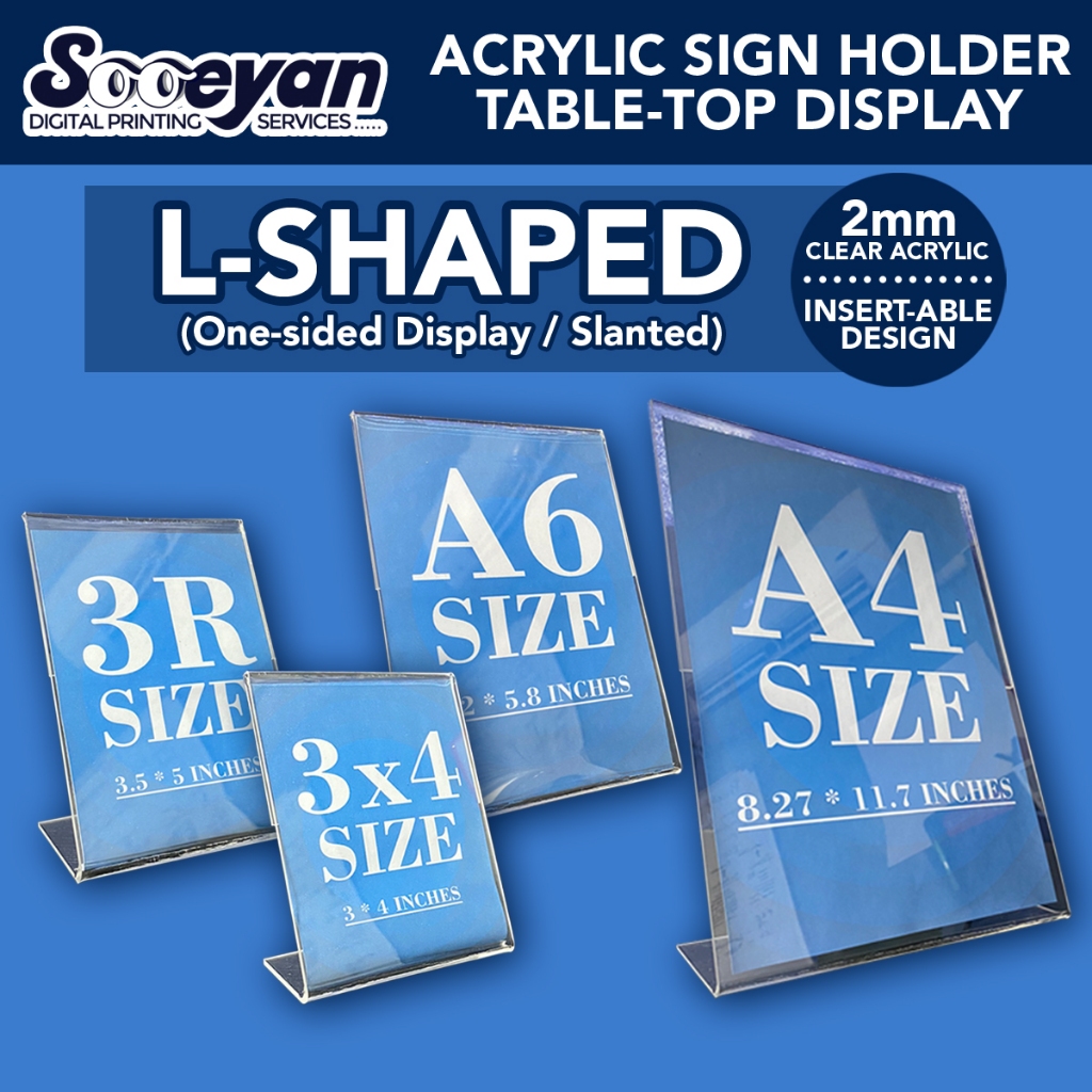 INSERT-ABLE ACRYLIC SIGN HOLDER TABLE-TOP DISPLAY/L-SHAPED (2MM ...