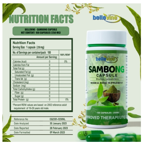 BELLEVINE SAMBONG HERBAL CAPSULE 250mg 100pcs | Shopee Philippines