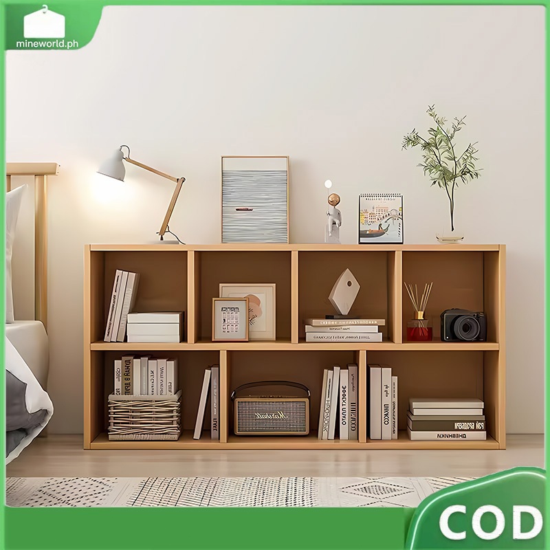 Wood book Shelf Rack 7 Grids 2 Layers Wooden Cabinet Bookcase Storage ...