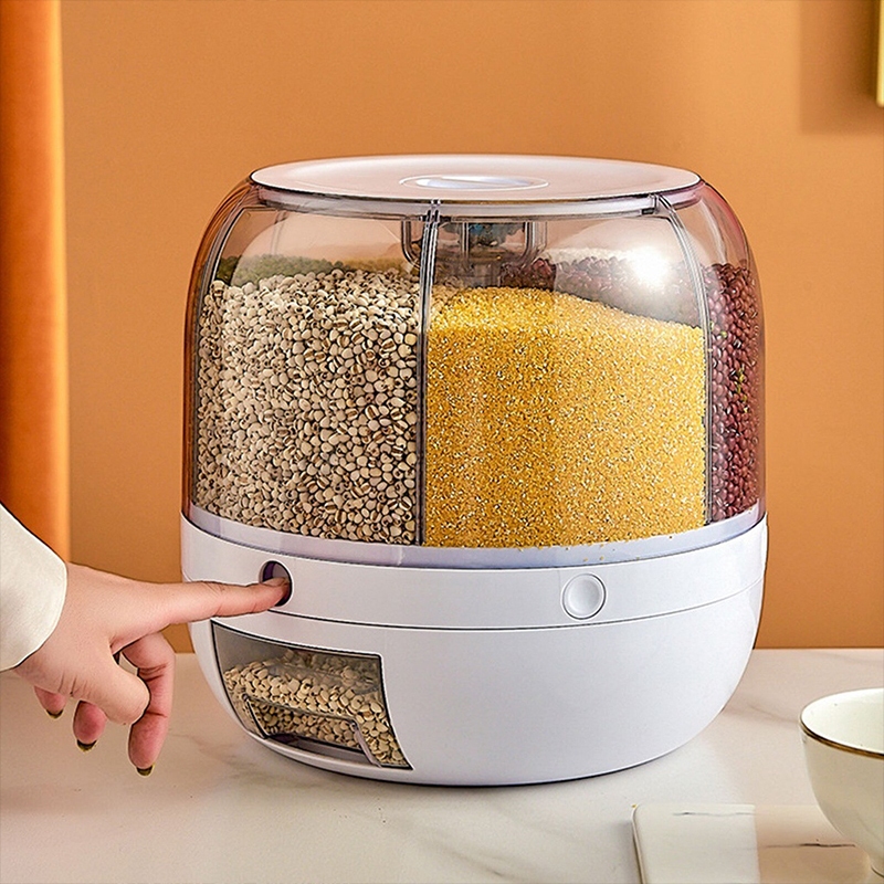 Rotating Rice and Grain Dispenser 6 Grid Large Capacity Dry Food ...