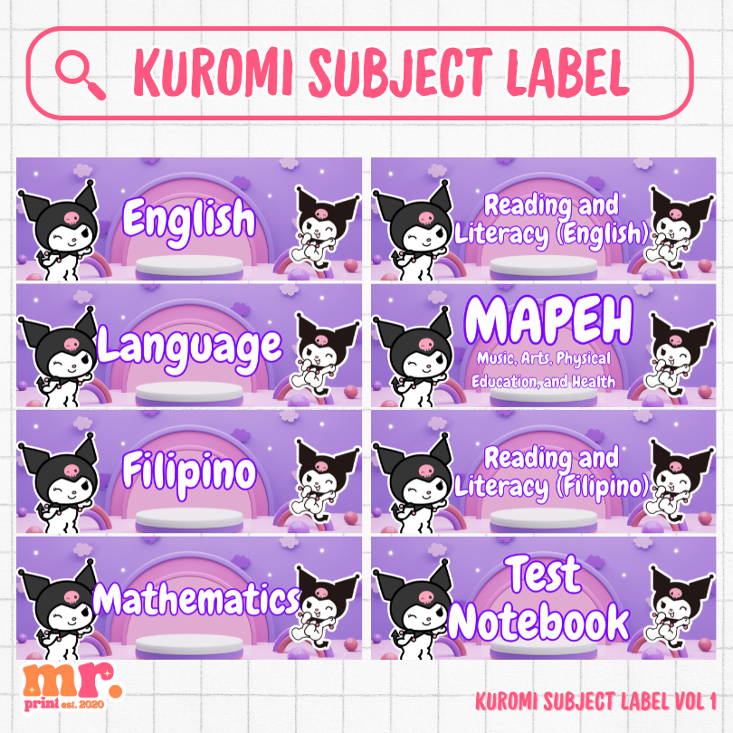 KUROMI SUBJECT STICKER LABEL VOL 1| SANRIO CUTE WATERPROOF STICKERS FOR ...
