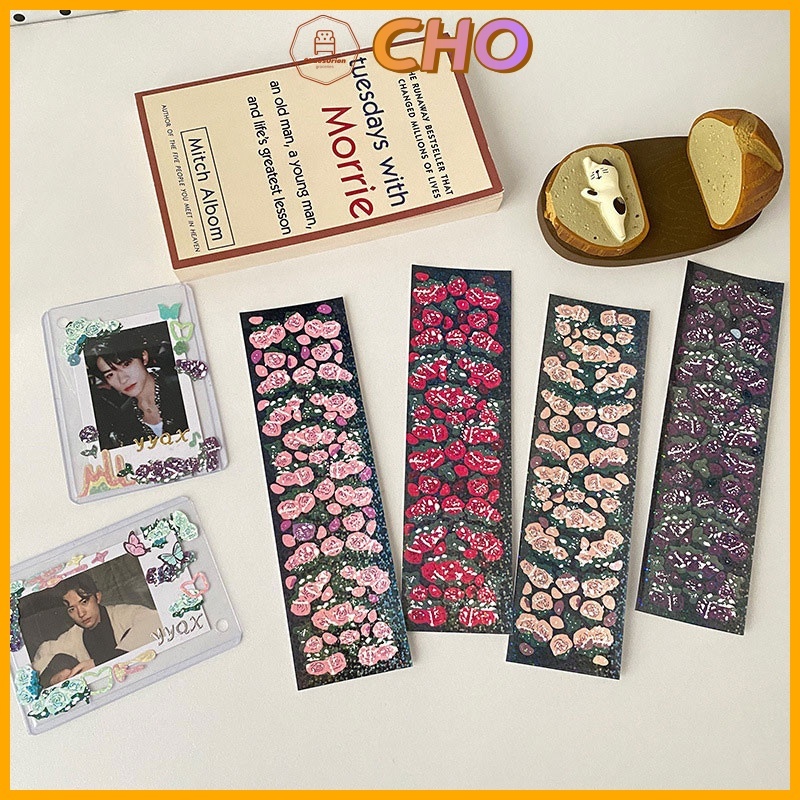 CHO⭐Glittering laser rose sticker removable photo decoration hand ...