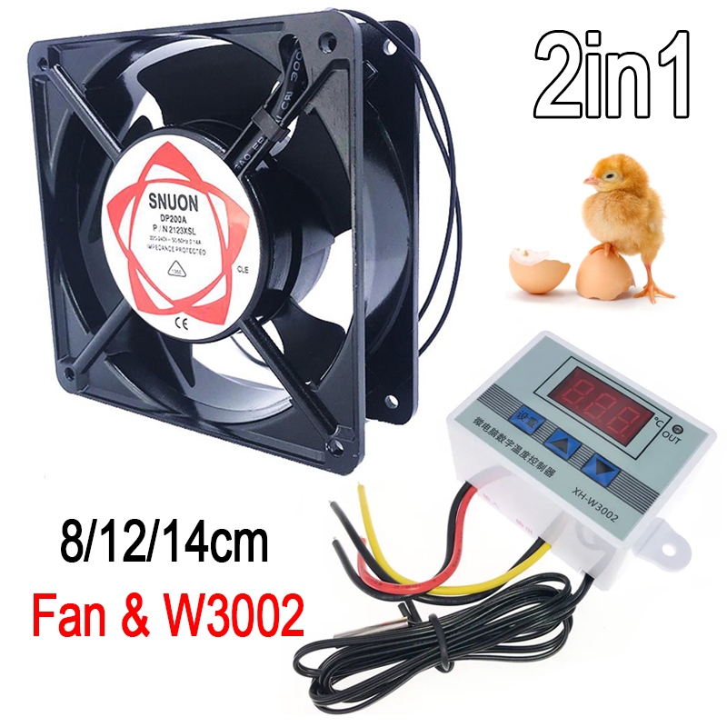 2 In 1 Incubator Bundle 220V Fan Blower Exhaust Fan + W3002 Temperature ...