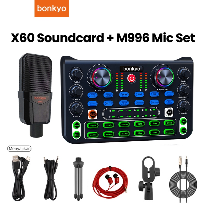 Bonkyo X60 soundcard&M996Mic live K song recording professional noise ...