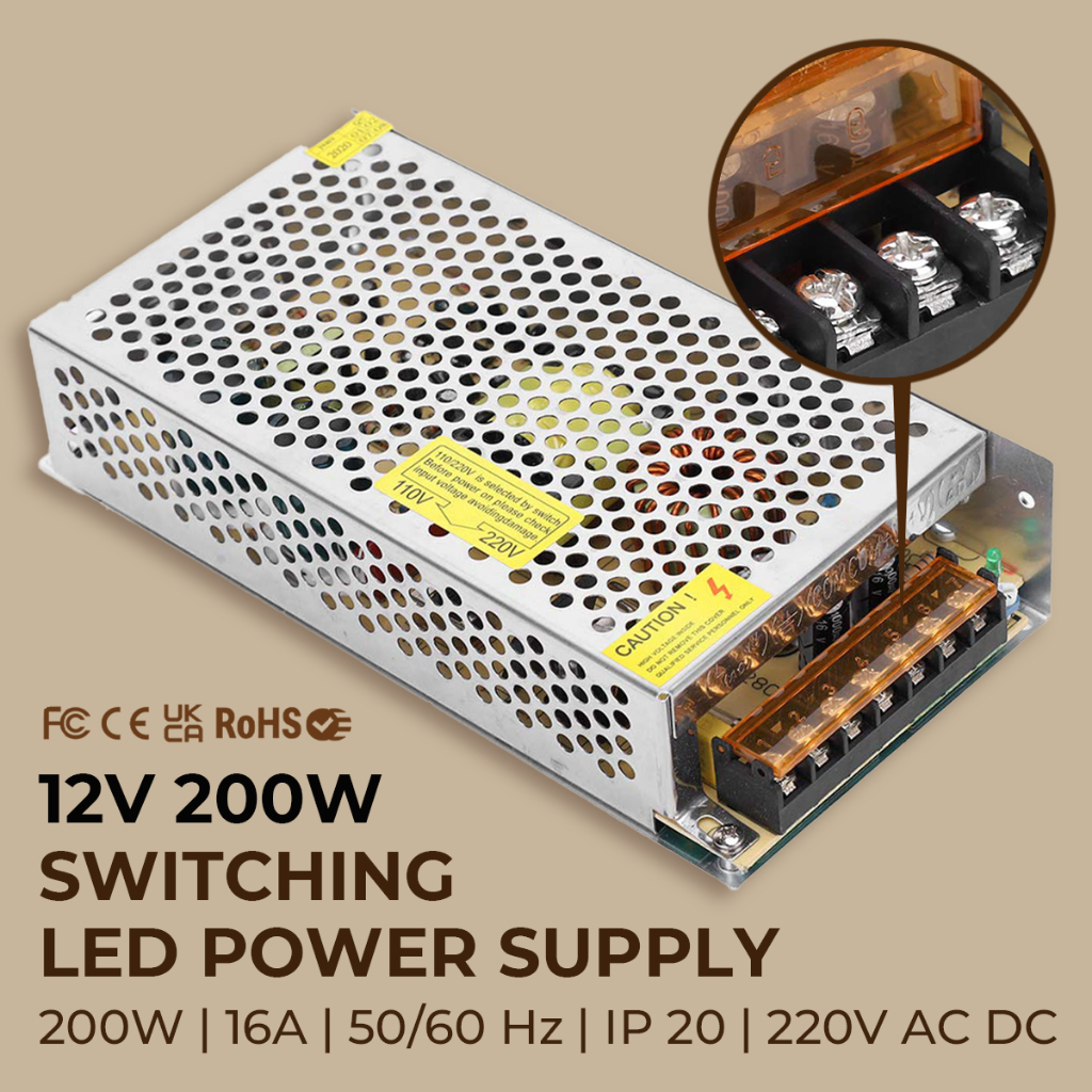 12v 200w LED Power Supply 16A Constant Voltage Driver 220V AC DC ...
