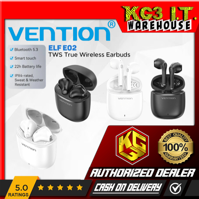 Vention ELF E02 TWS True Wireless Bluetooth 5.3 Earbuds Earphones w/ Touch Controls (Black ...