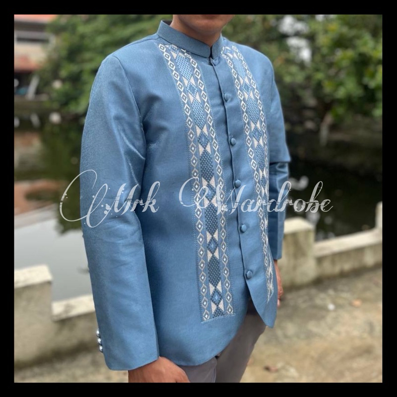 Dusty Blue Gazaar Coat Barong | Shopee Philippines