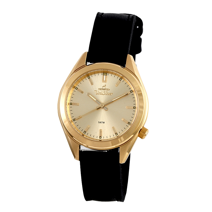 UniSilver TIME Women's Black / Gold Leather Analog watch KW5097-2216 ...