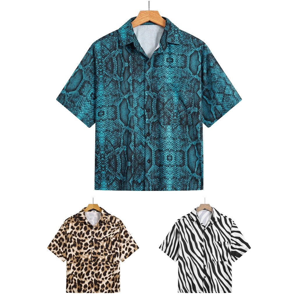 HUILISHI Animal Print Boxy Cropped Polo for Men Box Fit Short Sleeve ...