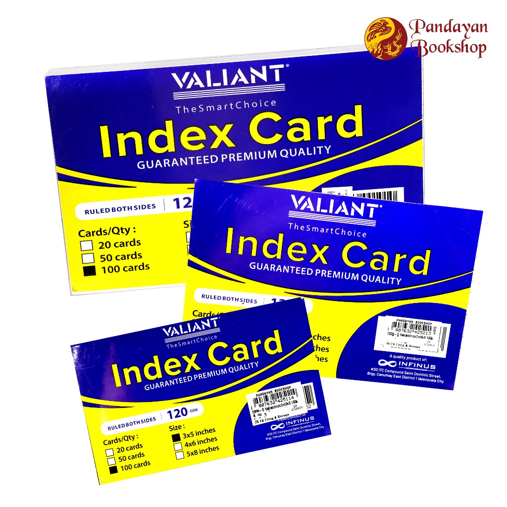Valiant Index Card 100s (3x5" | 4x6" | 5x8") | Shopee Philippines