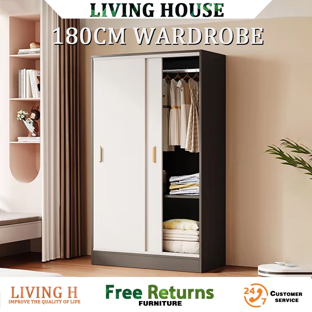 LIVING 80cm Wooden 2 door sliding wardrobe Multi-Functional Wardrobe ...