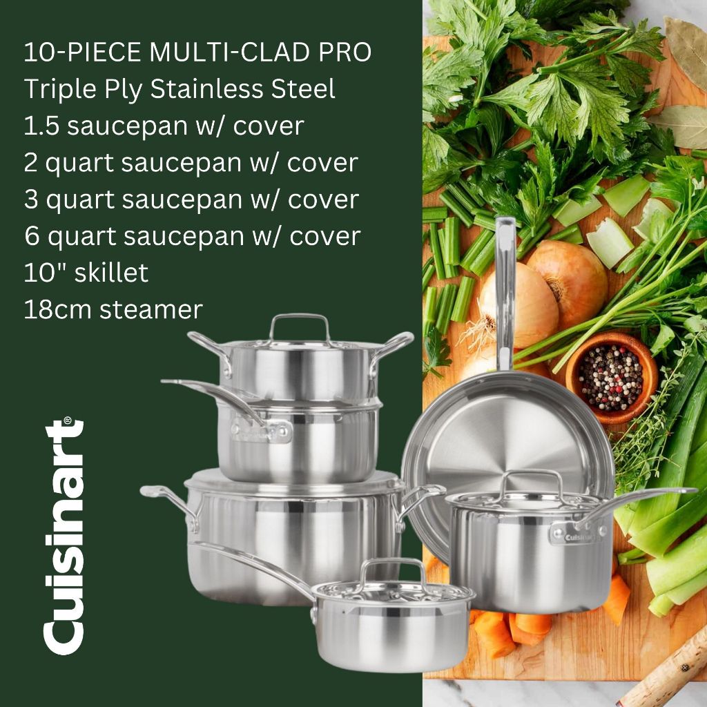 Cuisinart MCP-10C 10-Piece Multi-Clad Pro Triple Ply Stainless Steel ...