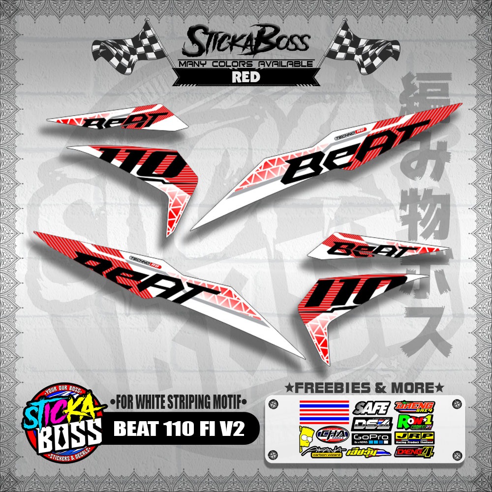 BEAT 110 FI V2 DECALS ( FOR WHITE STRIPING MOTIF ) [ PREMIUM GLOSSY ...