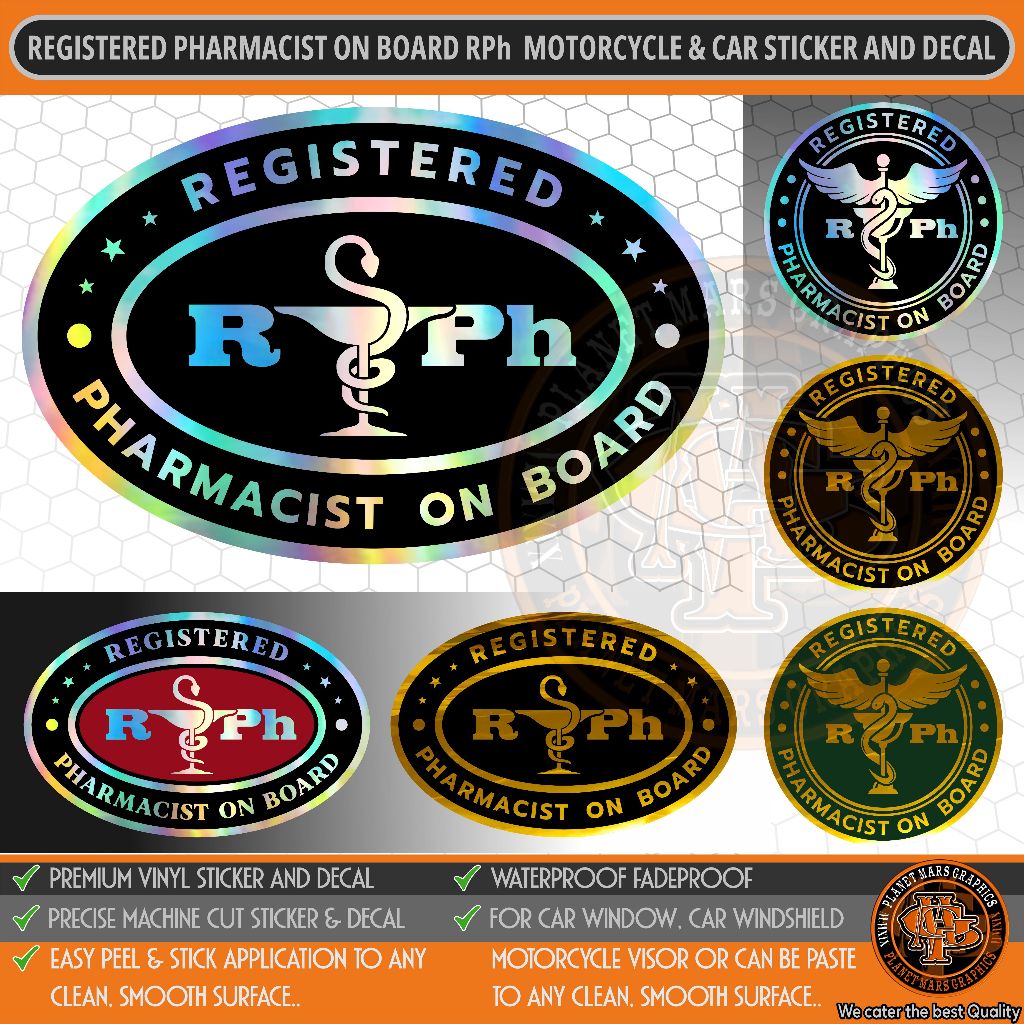 REGISTERED PHARMACIST ON BOARD RPh CAR WINDOW MOTORCYCLE STICKER ...