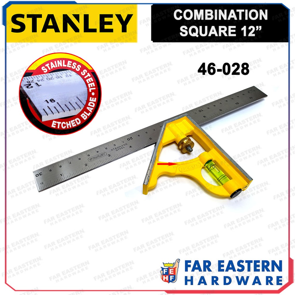 STANLEY Combination Tri Try Square Ruler Level Angle Stainless Steel 12 ...