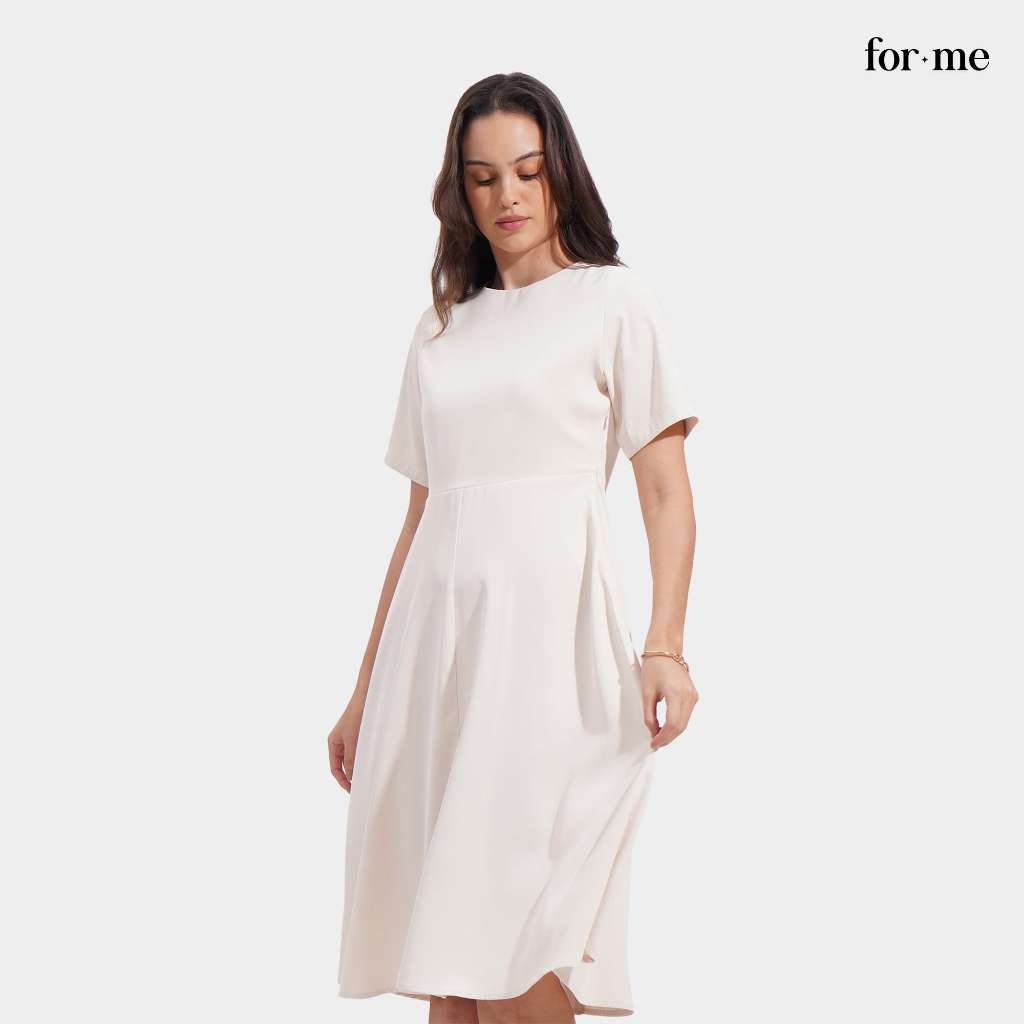 ForMe Seamed Fit And Flare Midi Dress For Women (Off White) | Shopee ...