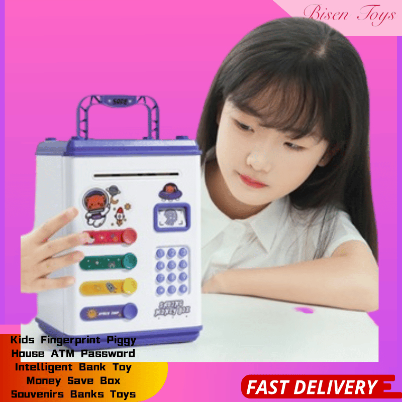 Kids Fingerprint Piggy House ATM Password Intelligent Bank Toy Money ...