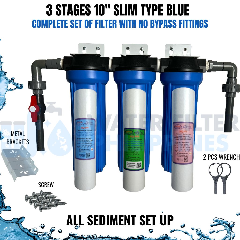 Water Filter 3 Stages 10" Slim Type Complete Set up No By-Pass fittings ...