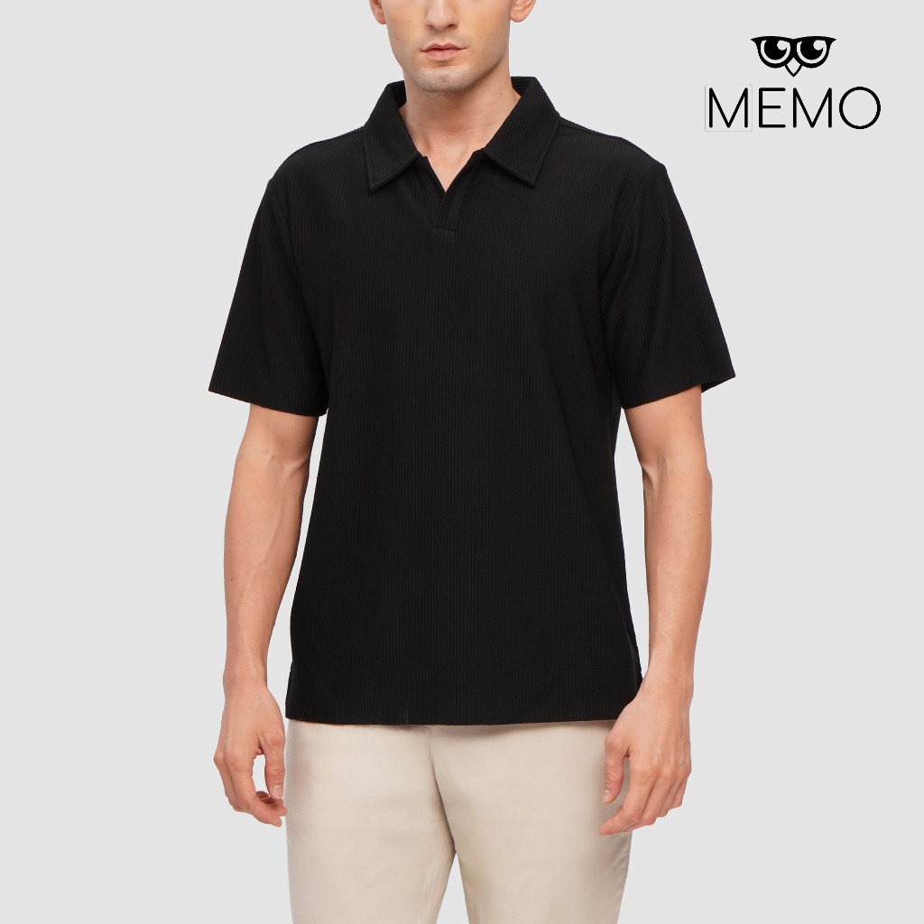 Memo Pleated Open Collar Polo For Men (Black) | Shopee Philippines