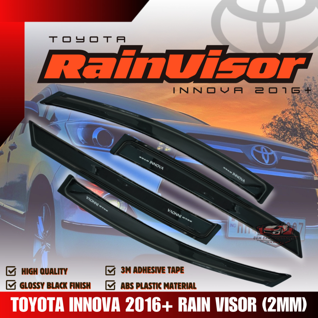 GCAO TOYOTA INNOVA 2016+ RAIN VISOR / WINDOW VISOR DEFLECTOR BLACK (2MM ...