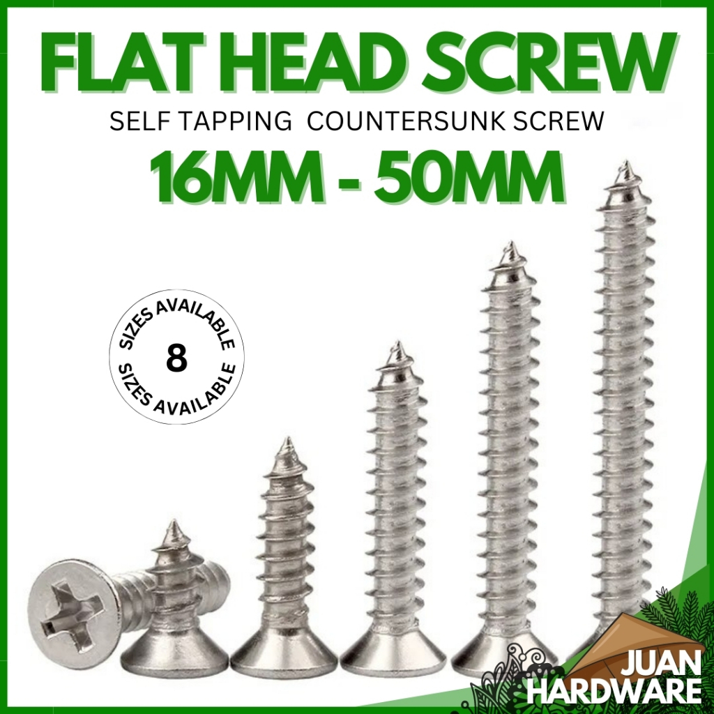 (100 PCS) Flat Head Screw for Wood 1 to 2 Inches Hardiflex Screw ...